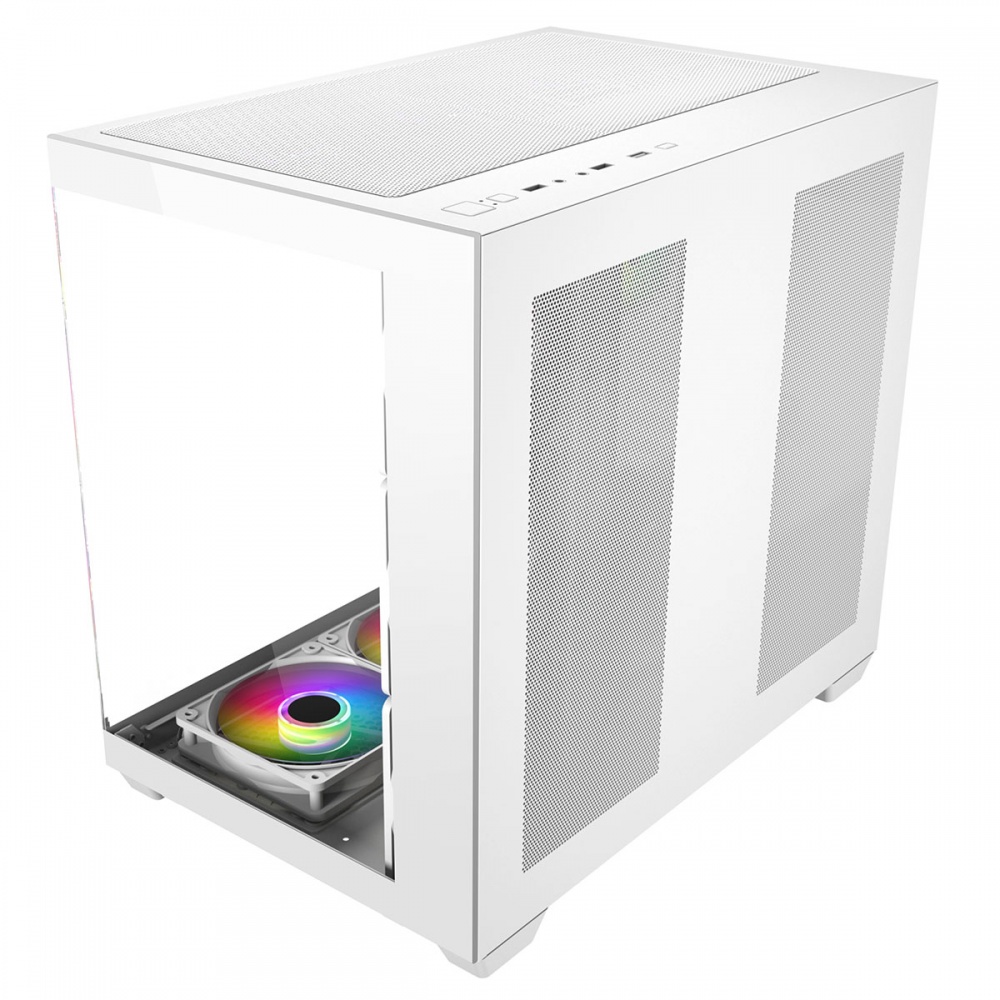 CIT Vision White Mid ATX Gaming Cube with Tempered Glass Front and Side ...